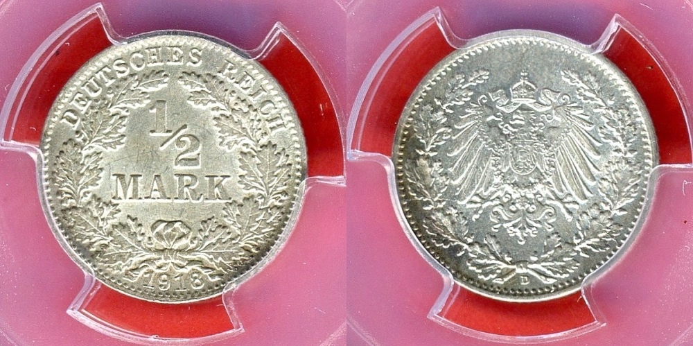 Germany-Empire 1/2 Mk 1918-F Deutsches Reich Kursmuenze PCGS MS64 | MA-Shops