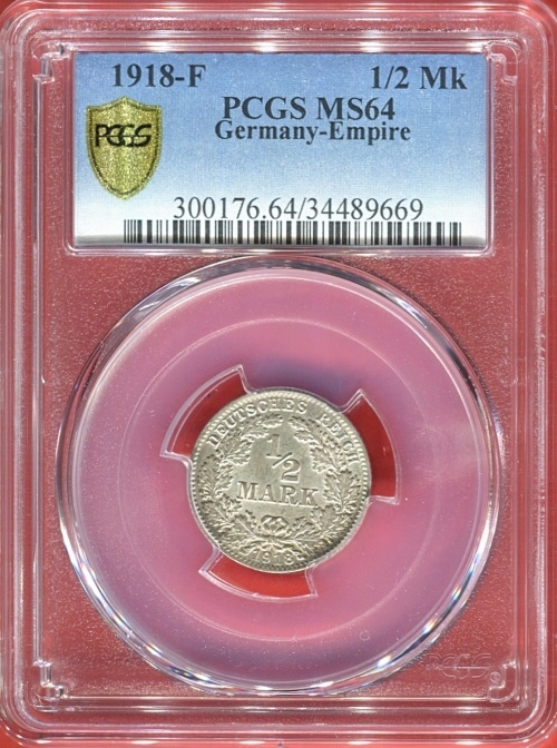 Germany-Empire 1/2 Mk 1918-F Deutsches Reich Kursmuenze PCGS MS64 | MA-Shops