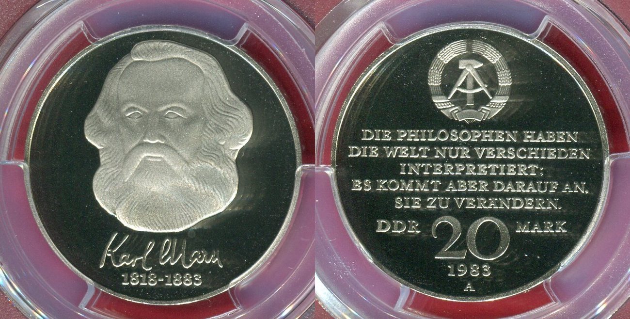 DDR 20 Mark 1983 A Gedenkmünze 100. Todestag Karl Marx Proof PP PCGS ...