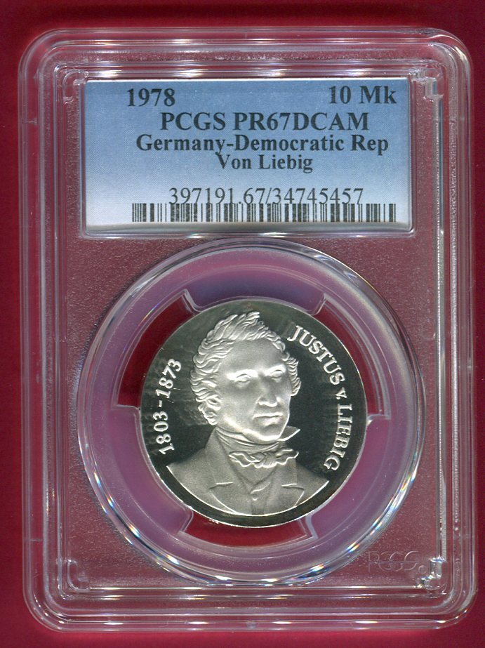 DDR 10 Mark 1978 Justus von Liebig 175. Geburtstag (1803-1873) PP PCGS ...