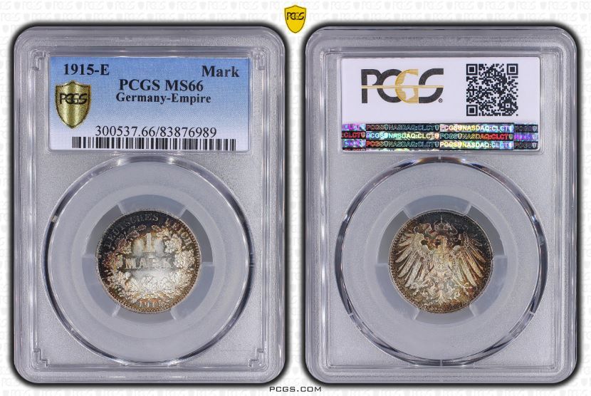 Germany-Empire, Deutsches Kaiserreich 1 Mark 1915 E Kursmünze PCGS MS66 | MA-Shops