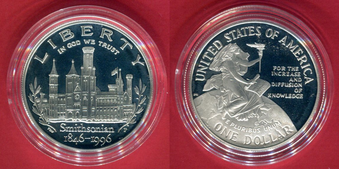 USA 1 Dollar Silbergedenkmünze 1996 Smithsonian Institution 150th ...