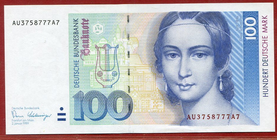BRD,Deutsche Bundesbank Germany FRG 100 DM Deutsche Mark 1989 Clara ...