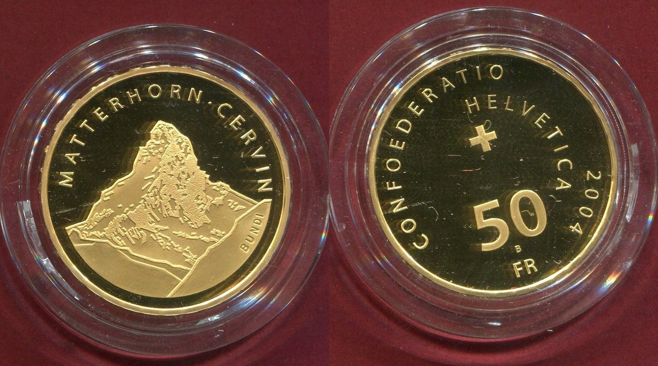 Schweiz 50 Franken 2004 Matterhorn Proof box coa | MA-Shops