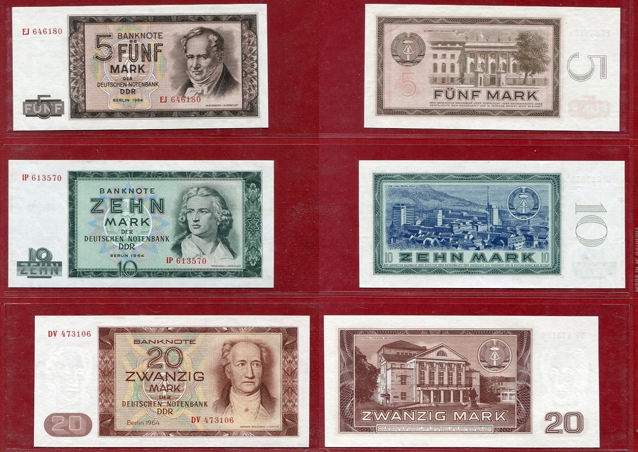 Deutsche Demokratische Republik 185 Mark 1964 DDR GDR Satz Banknoten 5 ...