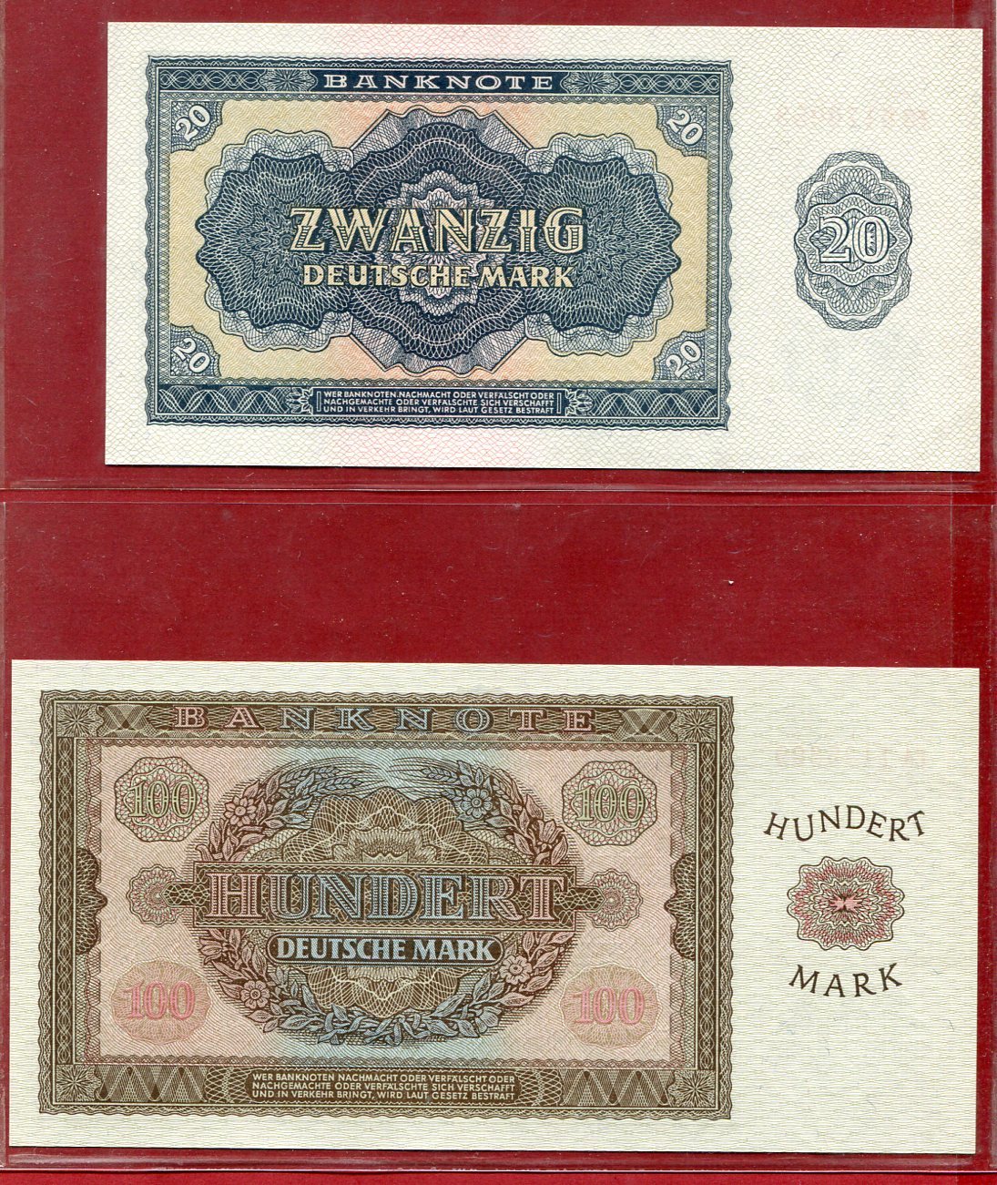 DDR GDR Eastern Germany 5 bis 100 Mark Satz 1955 Banknoten Satz 5 ...