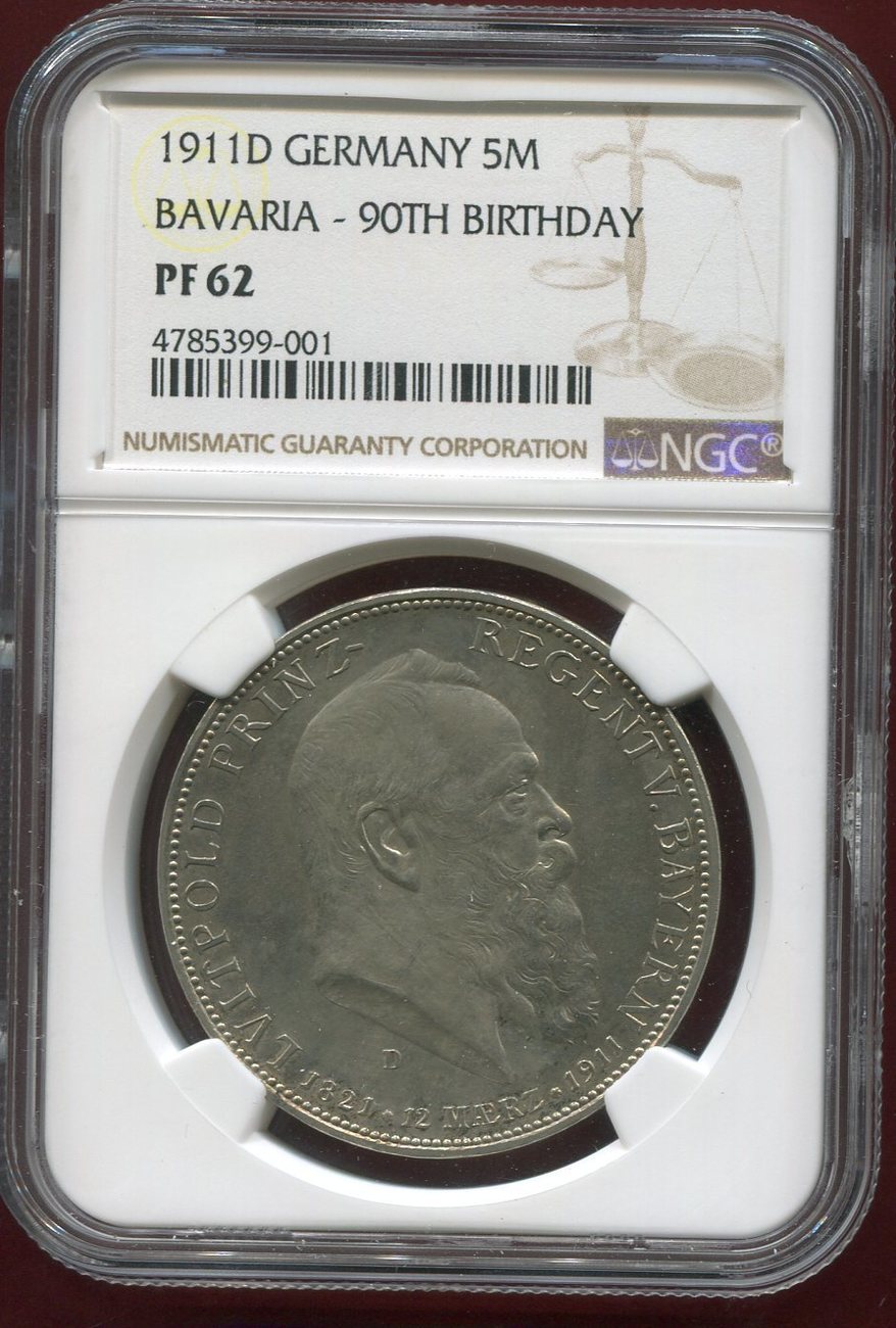 Bayern Bavaria 5 Mark 1911 D 90 Geburtstag Von Prinzregent Luitpold