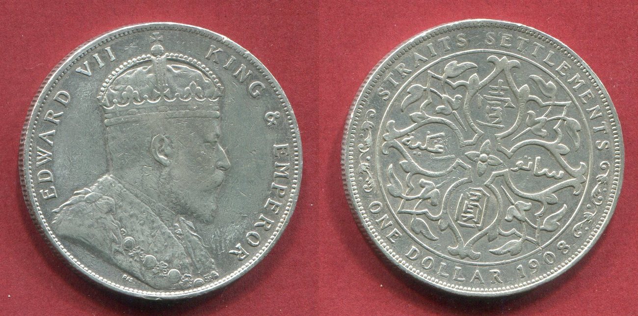 Straits Settlements Malaysia Dollar 1909 Georg V. USA vf-xf | MA-Shops