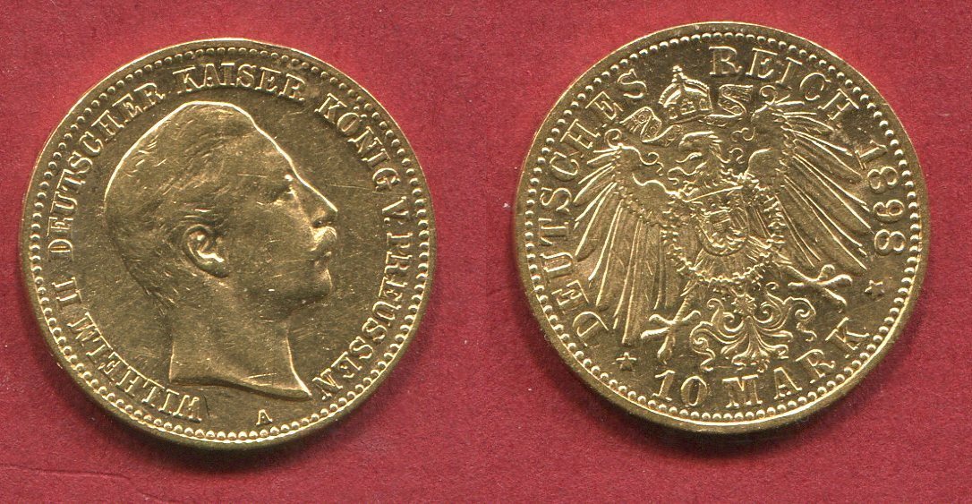 Deutsches Reich 10 Mark, Gold 1898 A Wilhelm II. Deutscher Kaiser ...