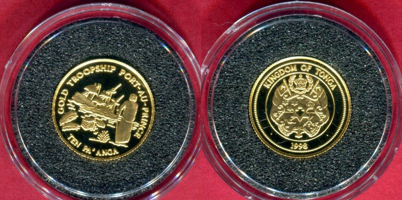 Tonga 10 Pa'anga Minigoldmünze 1/25 Unze 1998 Gold Troopship Port-au ...