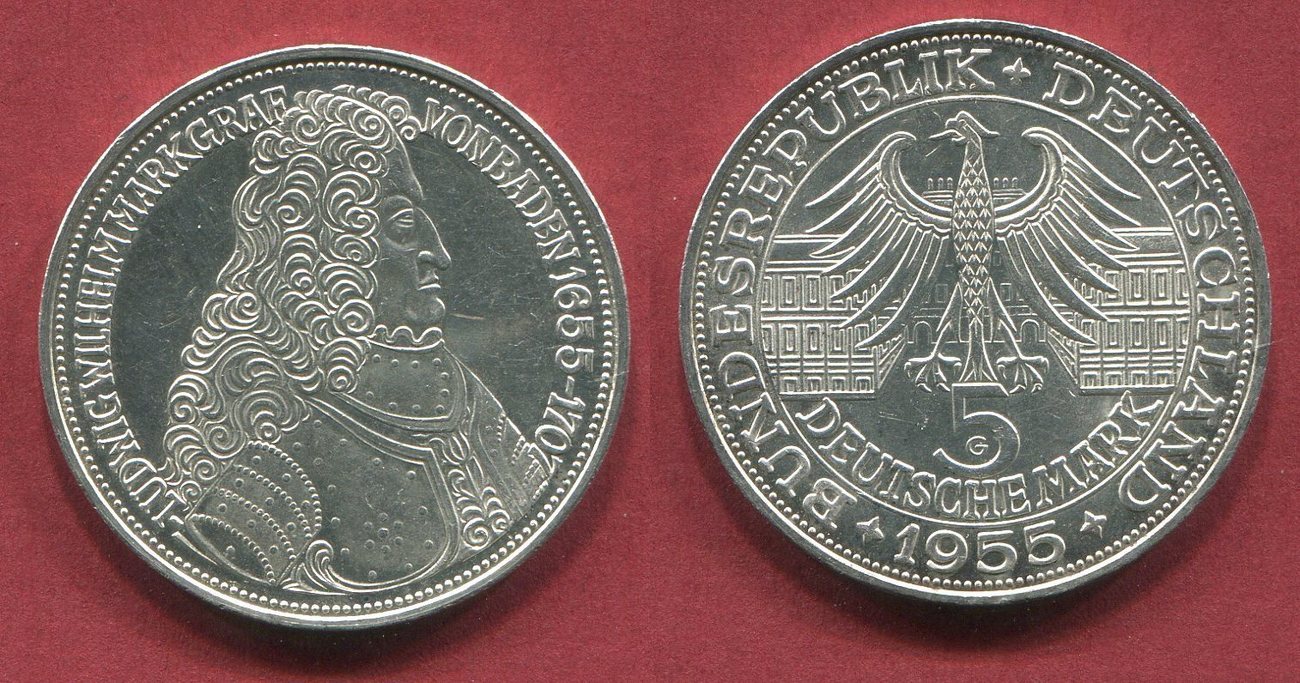 Bundesrepublik Deutschland 5 DM Gedenkmünze 1955 300. Geburtstag Ludwig ...