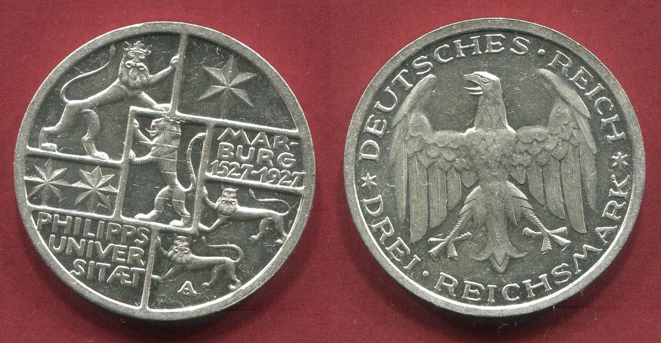 Weimarer Republik Deutsches Reich 3 Mark 1927 A Uni Marburg 400 ...