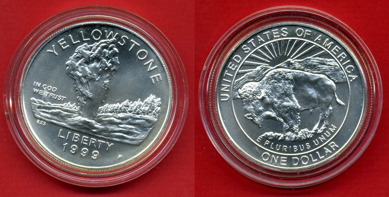 USA 1 Dollar Commemorative Coin 1999 Yellowstone Nationalpark Liberty ...
