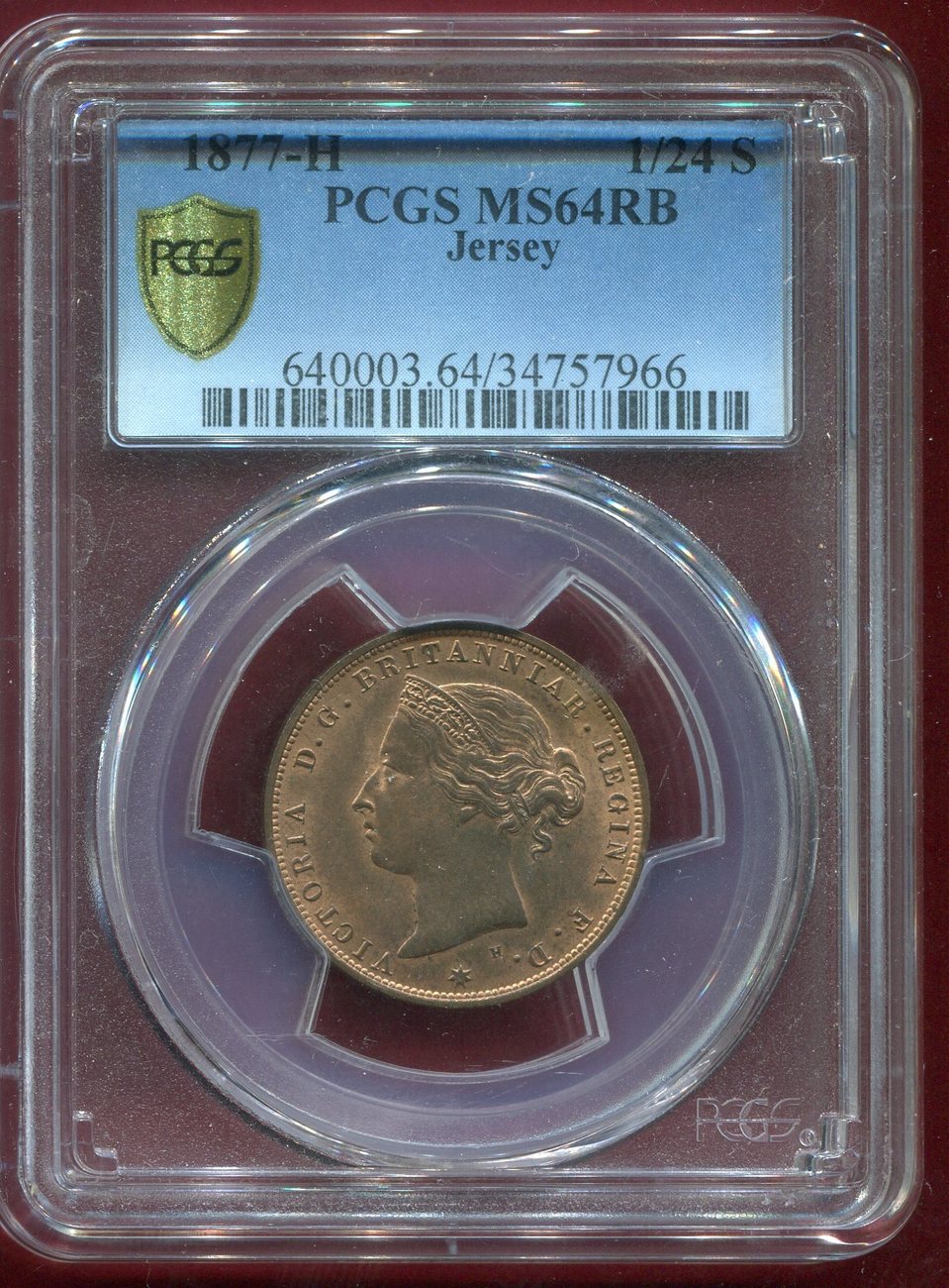 Jersey 1/24 Shilling 1877 H Victoria, PCGS MS 64 RB | MA-Shops