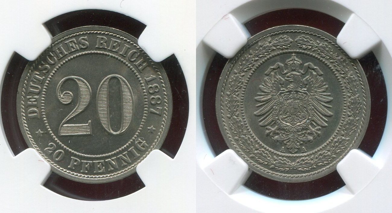 Kaiserreich 20 Pfennig 1887 A kleiner Adler NGC MS 65 | MA-Shops
