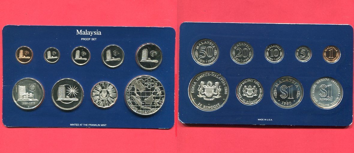 1 Sen-25 Ringgit 1980 Malaysia KMS proof | MA-Shops