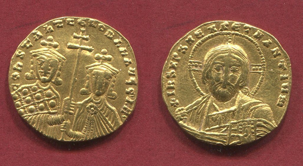 Byzanz AV Solidus Konstantin VII. CONSTANTINE VII. mit ROMANUS II. 913-959 AD. Jesus Christus ...