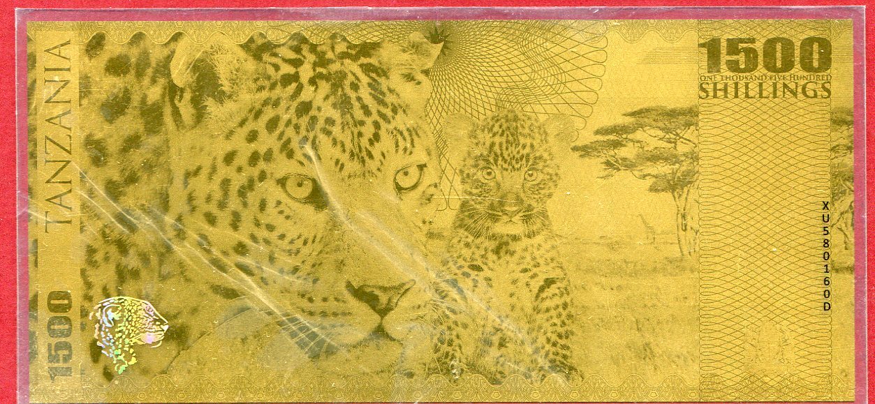 Tanzania 1500 Shilling 2018 Big Five Gold Banknote Gepard PL with ...