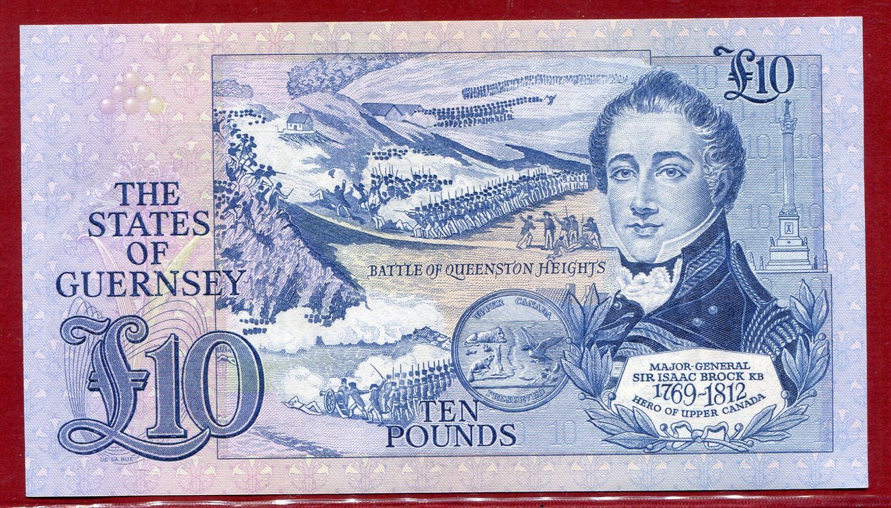 Guernsey Banknote 10 Pfund 1991 Battle of Queenston Major General Sir ...