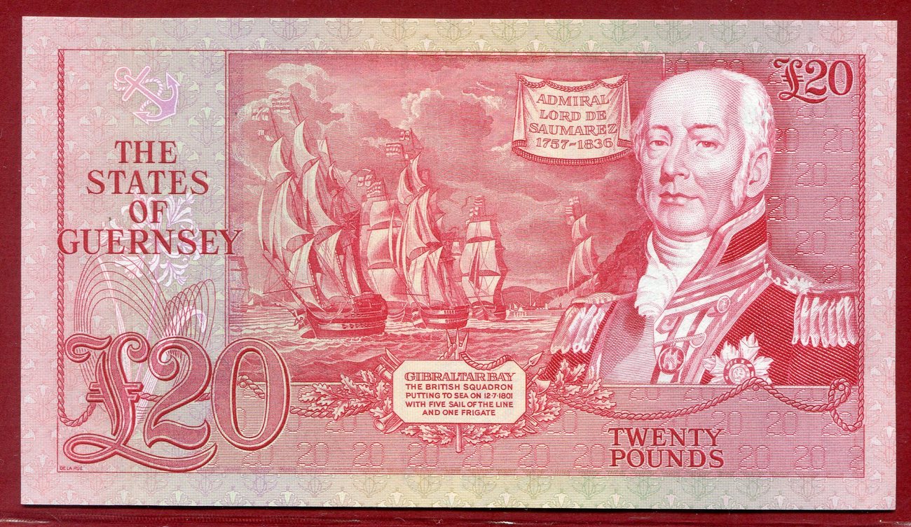 Guernsey 20 Pfund Pounds Banknote 1980 - 89 Gibraltar Bay Admiral Lord ...
