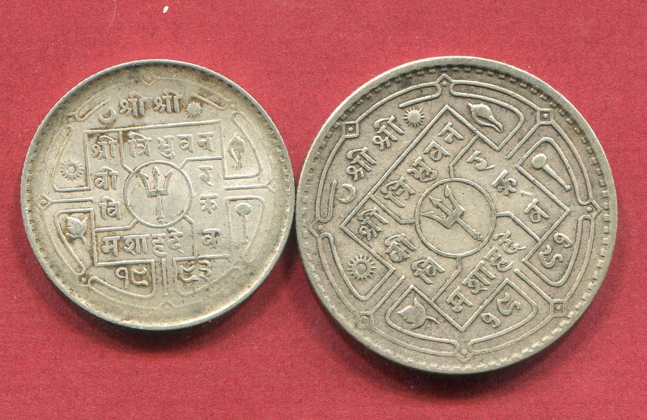 Nepal 50 Paisa 1 Rupee 1936, 1934 Rupee and 50 Paisas silver Lot 2 ...