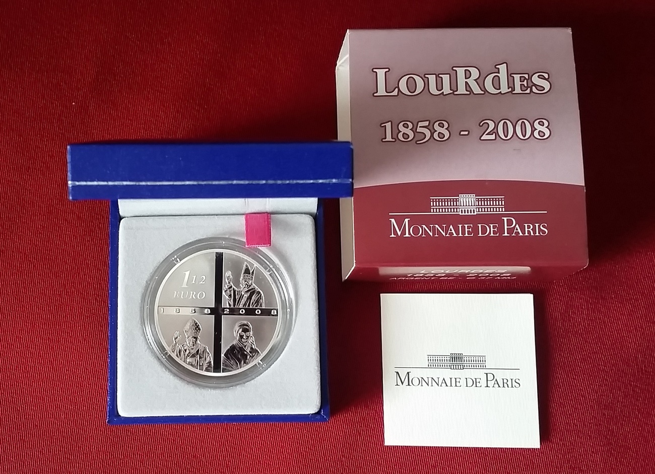 Frankreich 1,5 Euro Silbermünze 2008 Lourdes 1858-2008 Proof slghtly ...