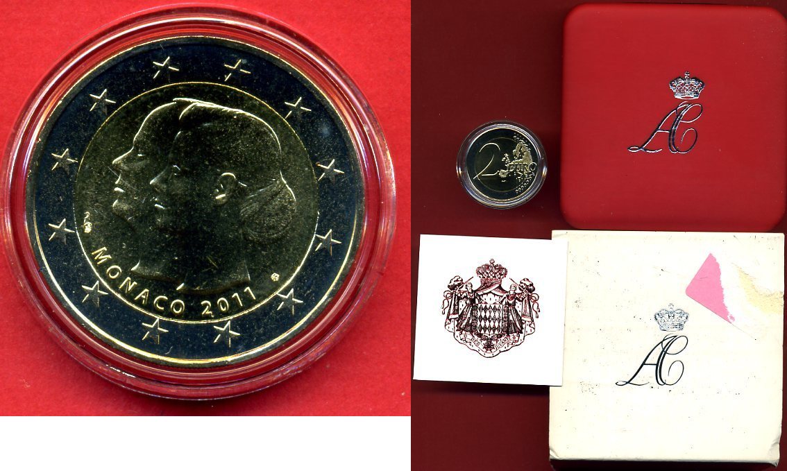 Monaco 2 Euro Gedenkmünze 2011 Hochzeit Albert & Charlene BU carton ...