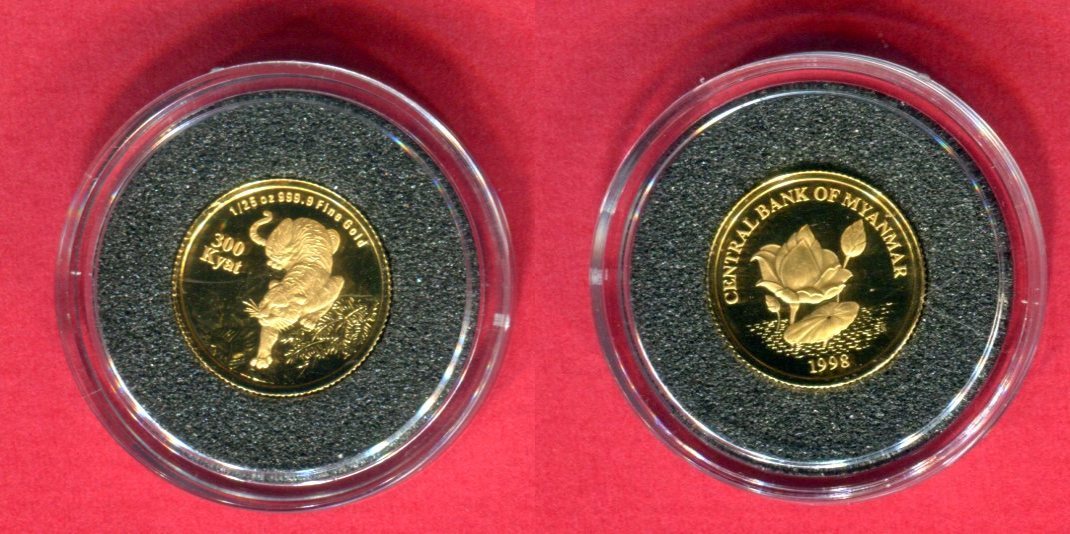 Myanmar 300 Kyat 1/25 Unze 1998 Tiger unc. | MA-Shops
