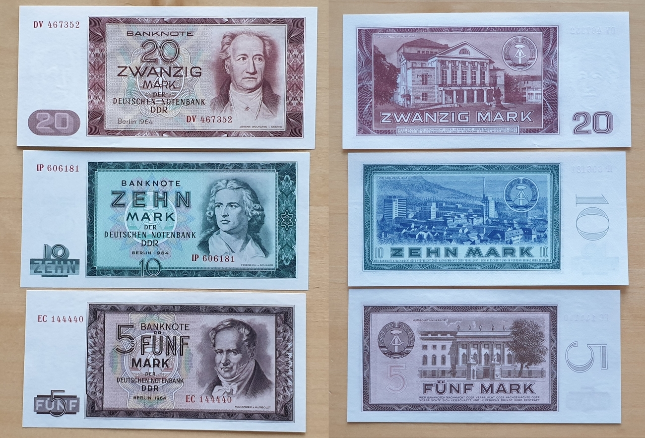Deutsche Demokratische Republik 185 Mark 1964 DDR GDR Satz Banknoten 5 ...