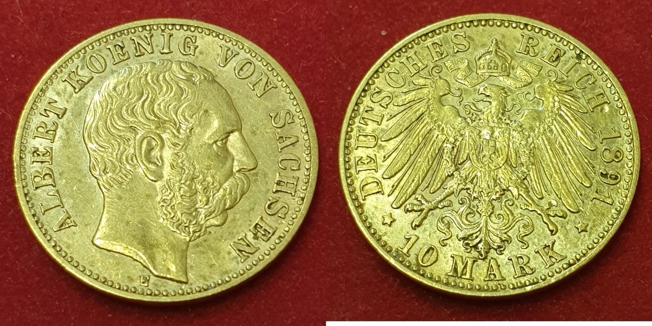 Sachsen 10 Mark Gold 1891 E Albert USA vf-xf | MA-Shops