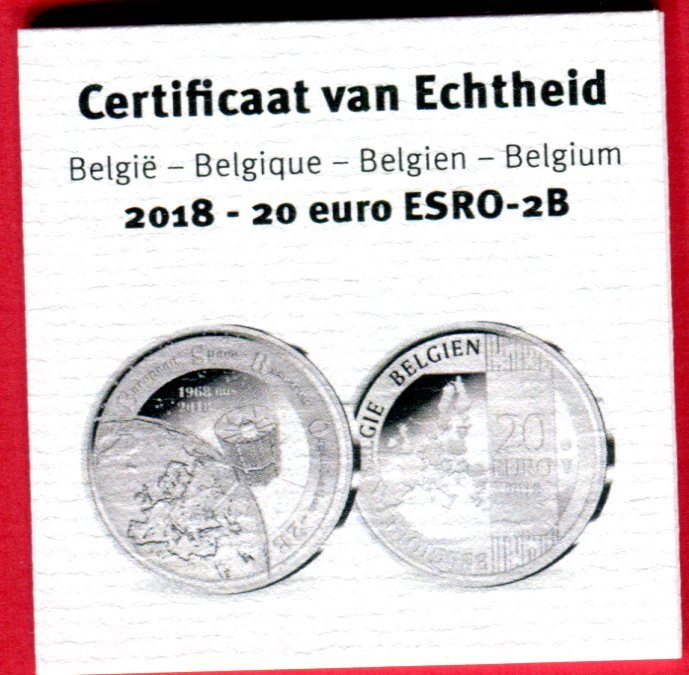 Belgien 20 Euro Silbermünze 2018 ESRO 2B Satellit IRIS PP in Kapsel mit ...
