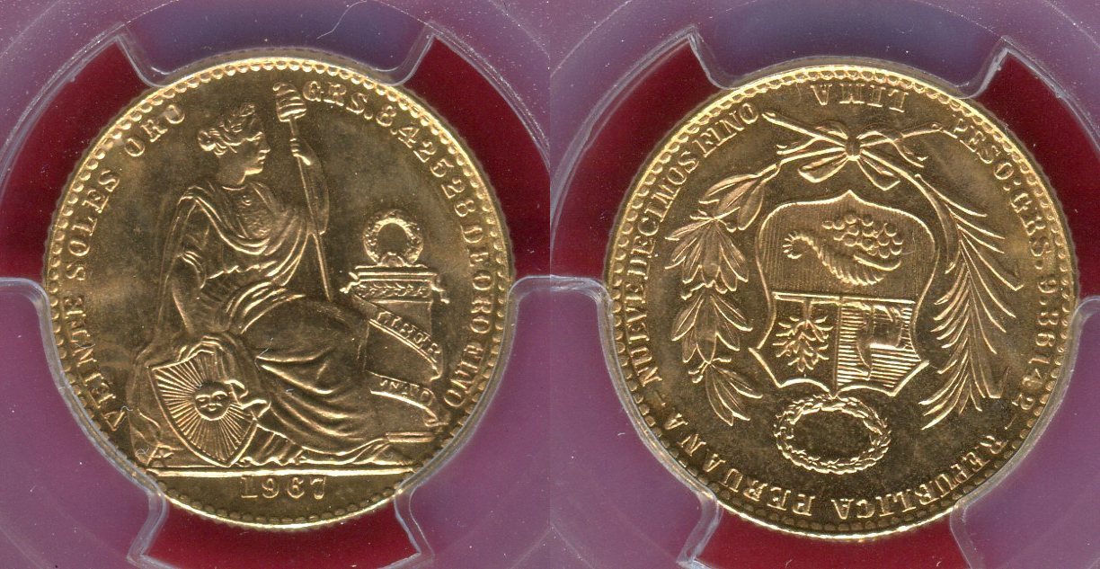 Peru 20 Soles Goldmünze 1967 Sitzende Liberty PCGS MS 66 | MA-Shops