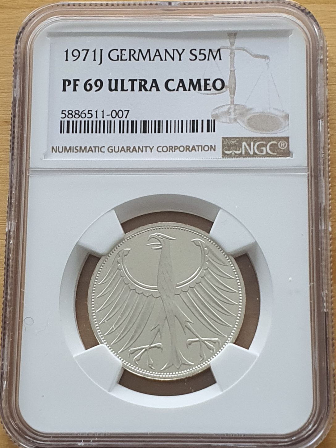 Bundesrepublik Deutschland 5 DM Silberadler 1971 J Kursmünze Circulation Coin PCGS PR 69 Ultra ...