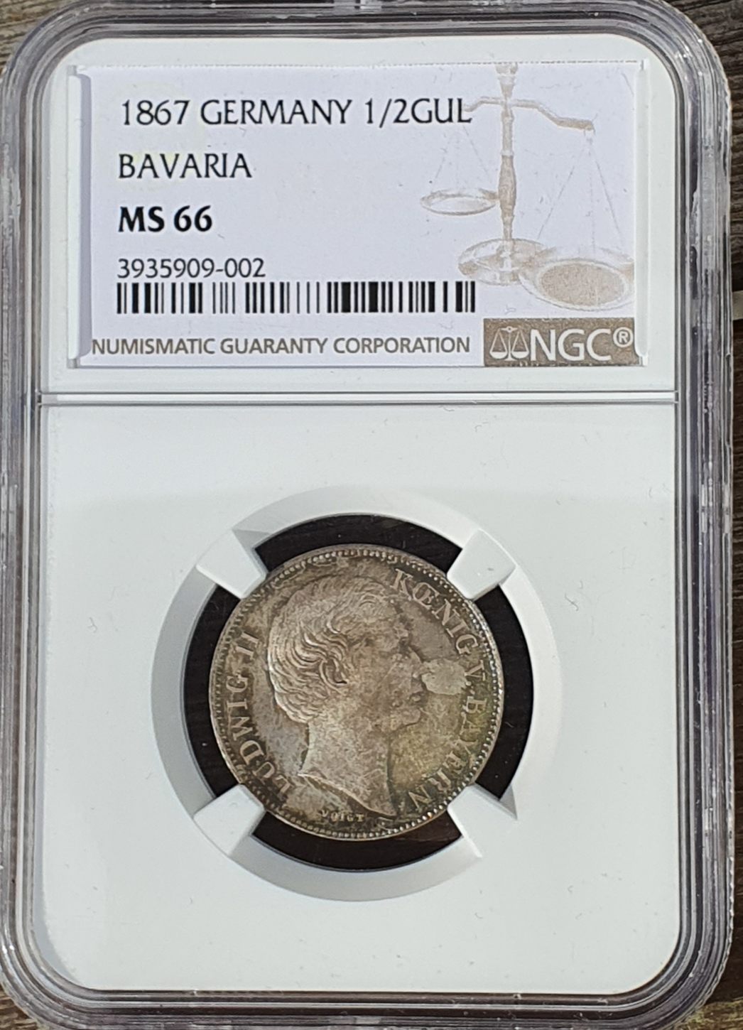 Königreich Bayern 1/2 Gulden 1867 Ludwig II. NGC Top Pop NGC MS 66 | MA ...