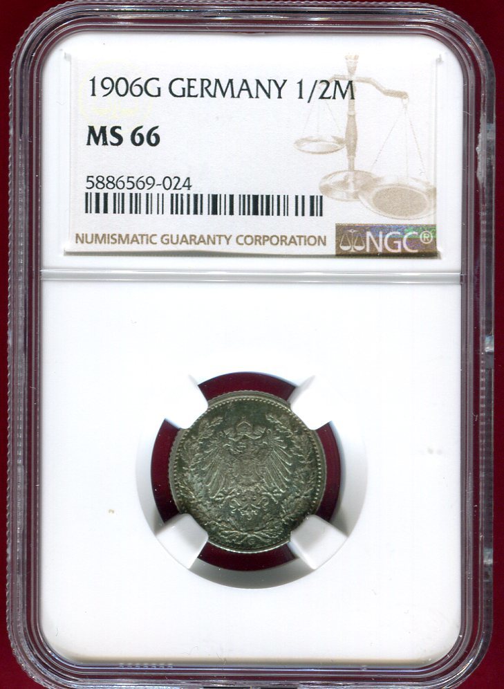 Kaiserreich German Empire 1/2 Mark 1906 G Halbe Mark Kursmünze NGC MS 66 | MA-Shops