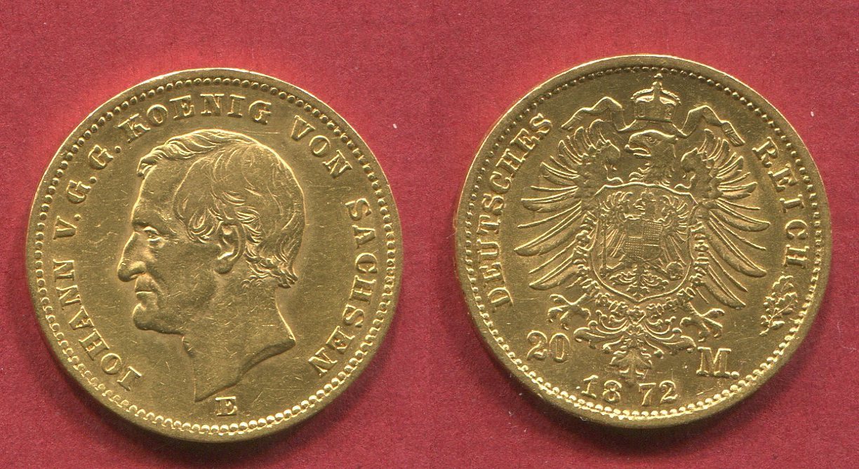 Sachsen German Empire Kingdom of Saxonia 20 Mark Gold Kursmünze 1872 E ...