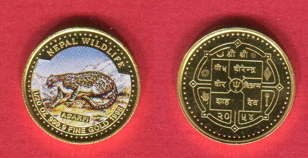 Asarfi Goldmünze 1/20 Unze 1998 Nepal Wildlife - Leopard Proof ...