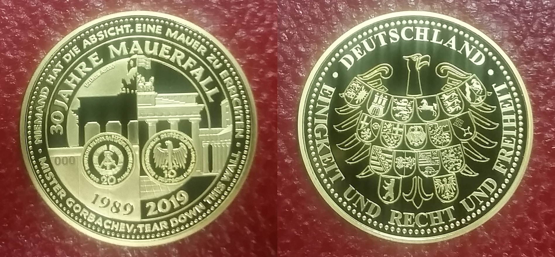 Deutschland MDM Goldmedaille 999/1000 Feingold 2019 30 Jahre Mauerfall ...