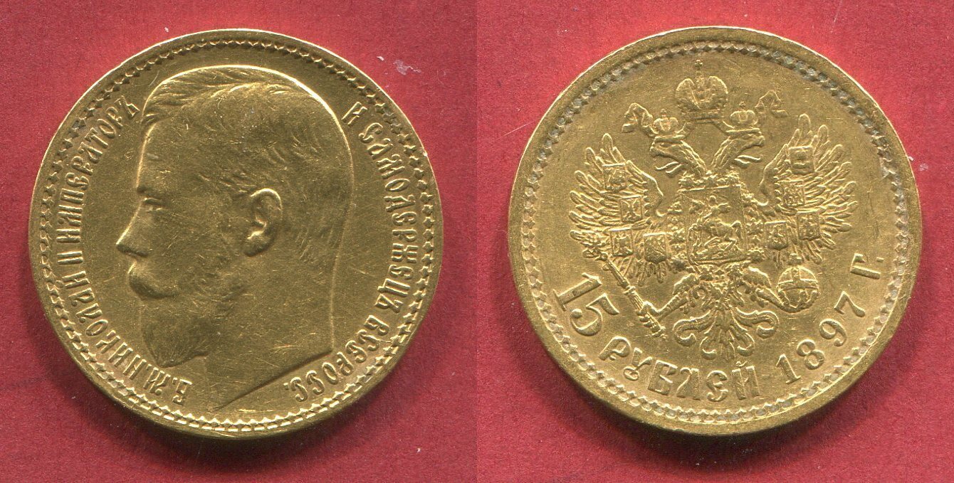Russland Russia 15 Rubel Goldmünze 1897 Nikolaus II USA au | MA-Shops