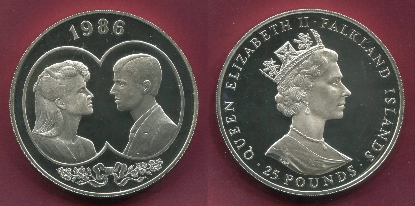 Falkland Inseln 25 Pounds Silbermünze 1986 Royal Wedding Königliche Hochzeit Prinz Andrew Sarah ...