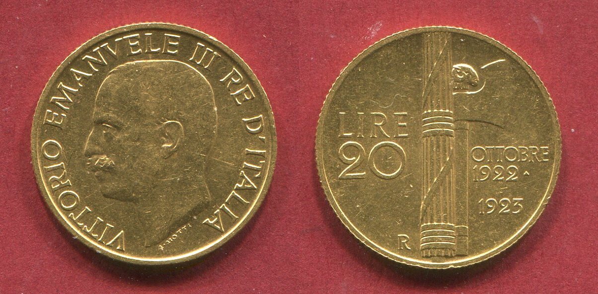 Italien Italy 20 Lire 1923 Vittorio Emanuele III. 1. Jahrestag ...