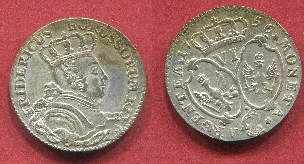 Preußen Königreich 6 Groschen Gröscher 1756 C Friedrich II. der Große ...