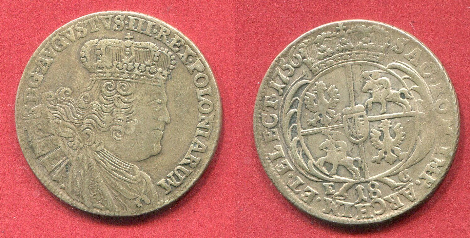 Polen 18 Groschen Gröscher Tympf 1756 August III. 1733-1766 USA xf/au ...