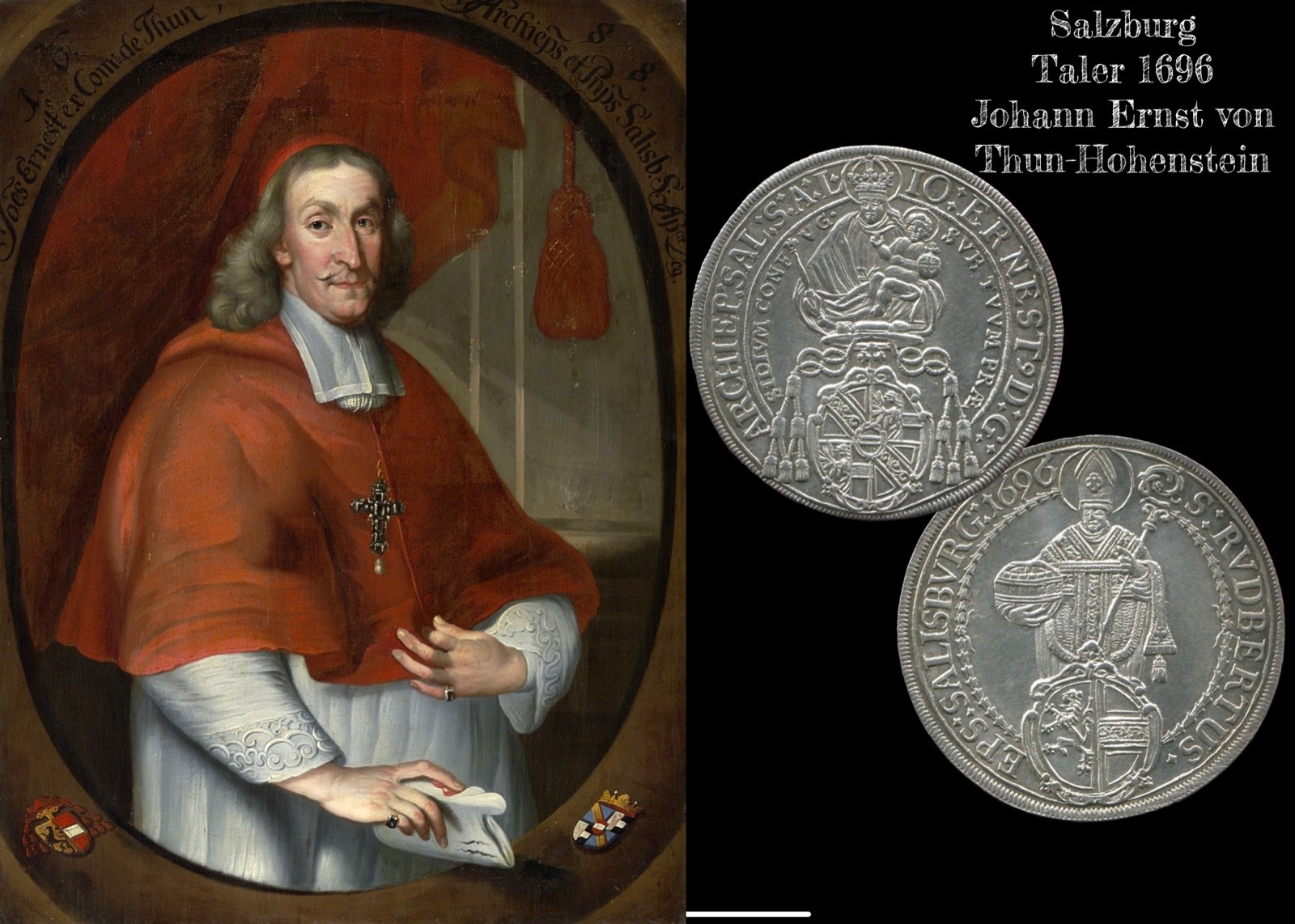 Taler 1696 RDR Salzburg Erzbistum Johann Ernst v. Thun-Hohenstein Unc ...