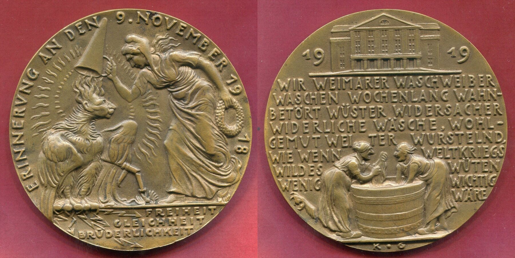 Medaille K. Goetz Große Bronzemedaille 1919 Satirische Medaille auf die ...