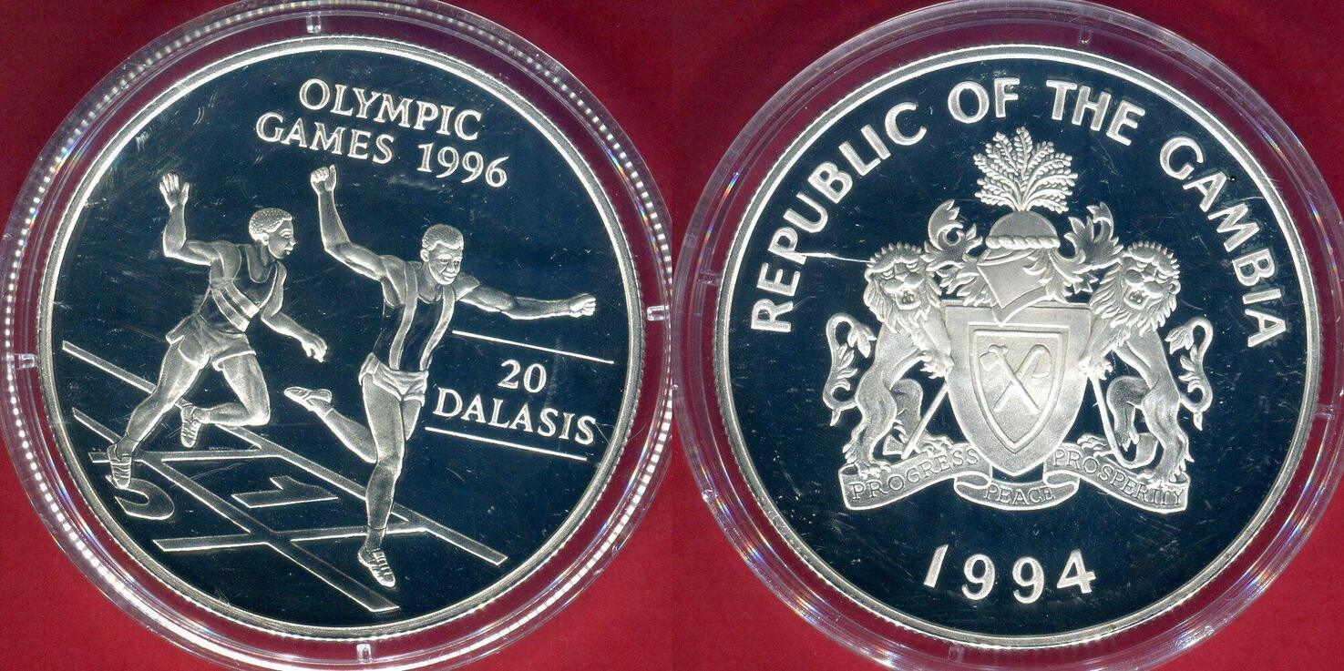 Gambia 20 Dalasis Silber 1994 Olympische Spiele Atlanta 1996 Läufer ...
