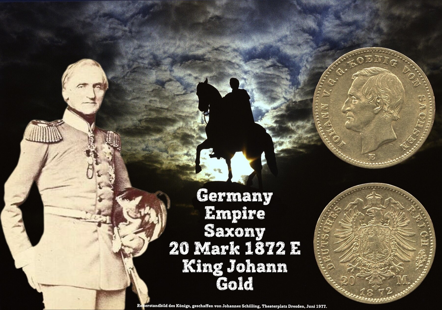Sachsen German Empire Kingdom of Saxonia 20 Mark Gold Kursmünze 1872 E ...