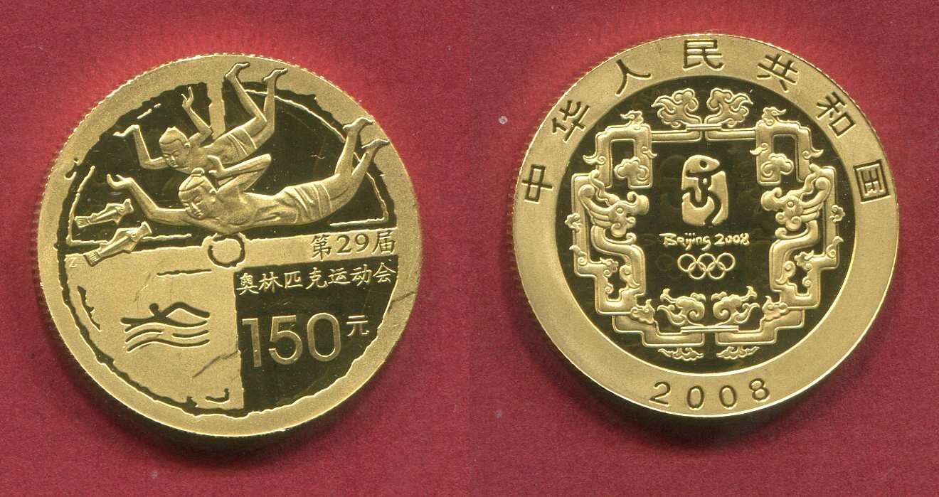 China, Peoples Republic, Volksrepublik 150 Yuan Gold 2008 Olympische ...
