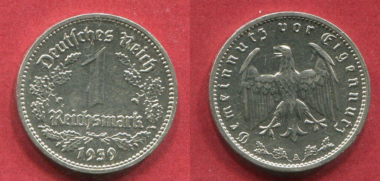 Germany Deutschland III. Reich 1 Reichsmark 1939 A Nickel USA AU-unc ...