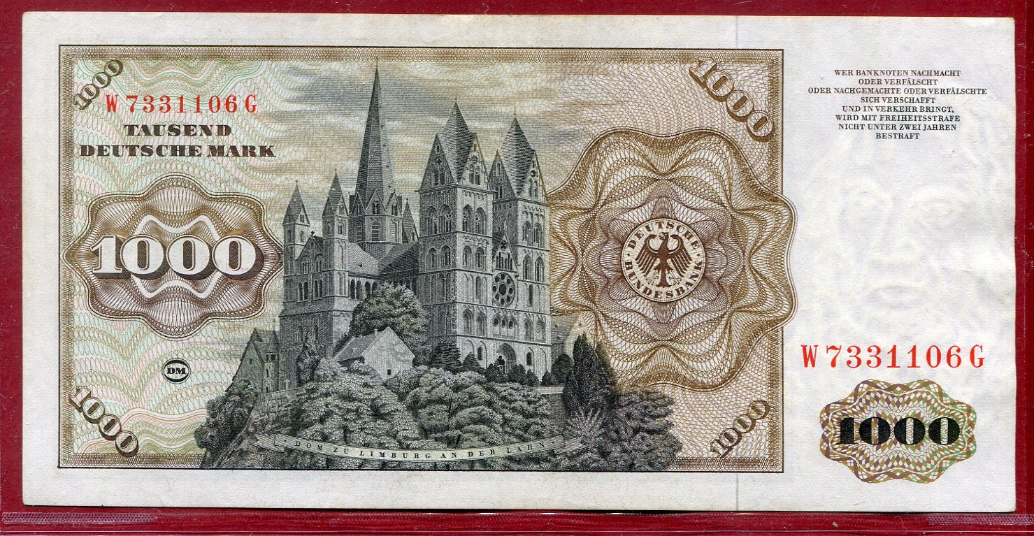 BRD, Deutsche Bundesbank 1000 DM Deutsche Mark 1977 Dom zu Limburg an ...